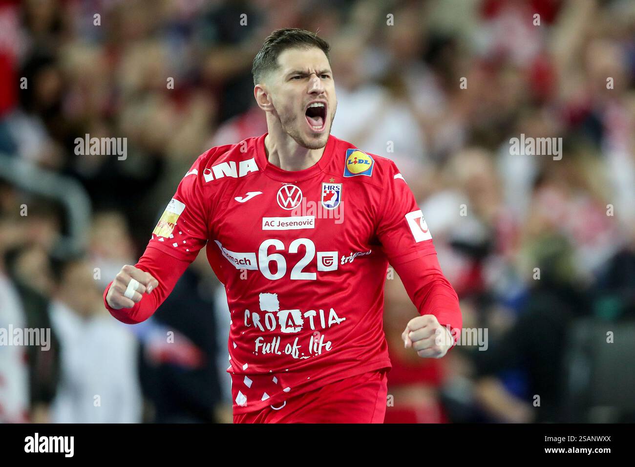 Zagreb, Croatia. 30th Jan, 2025. Marin Jelinic of Croatia celebrates ...