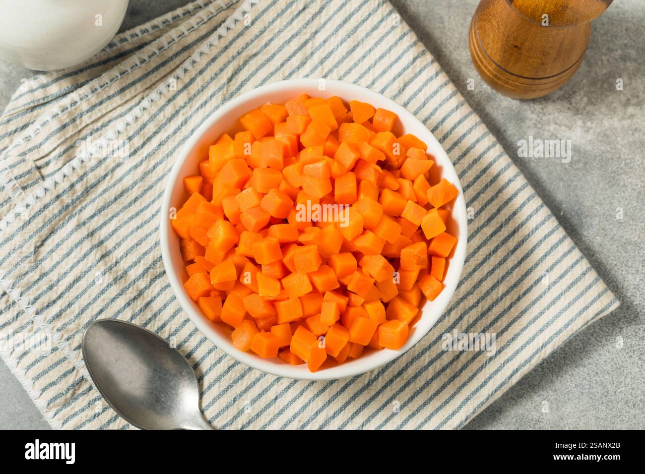 Healthy Organic Steamed Frozen Carrots Ready to Eat in a Bowl Stock ...