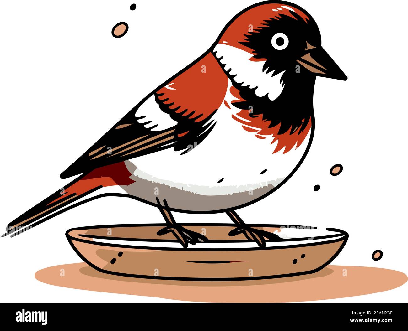 Finch on a plate. Hand drawn vector illustration in cartoon style Stock ...
