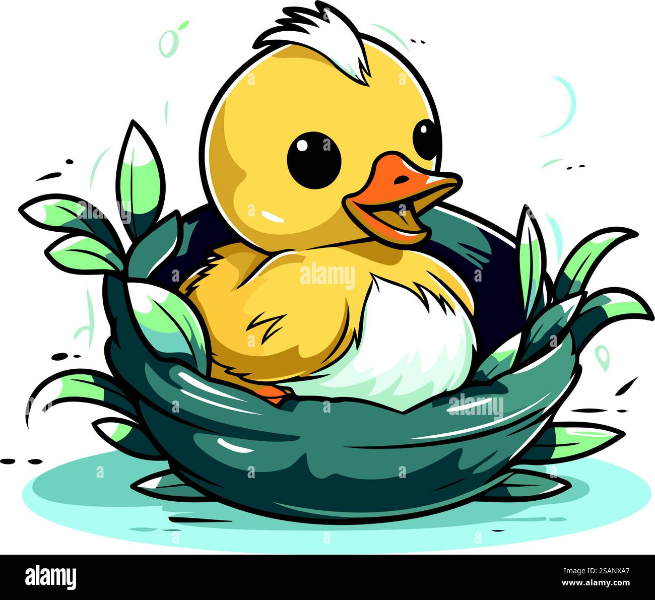 Cute duckling in a basket of grass. Vector illustration Stock Vector ...