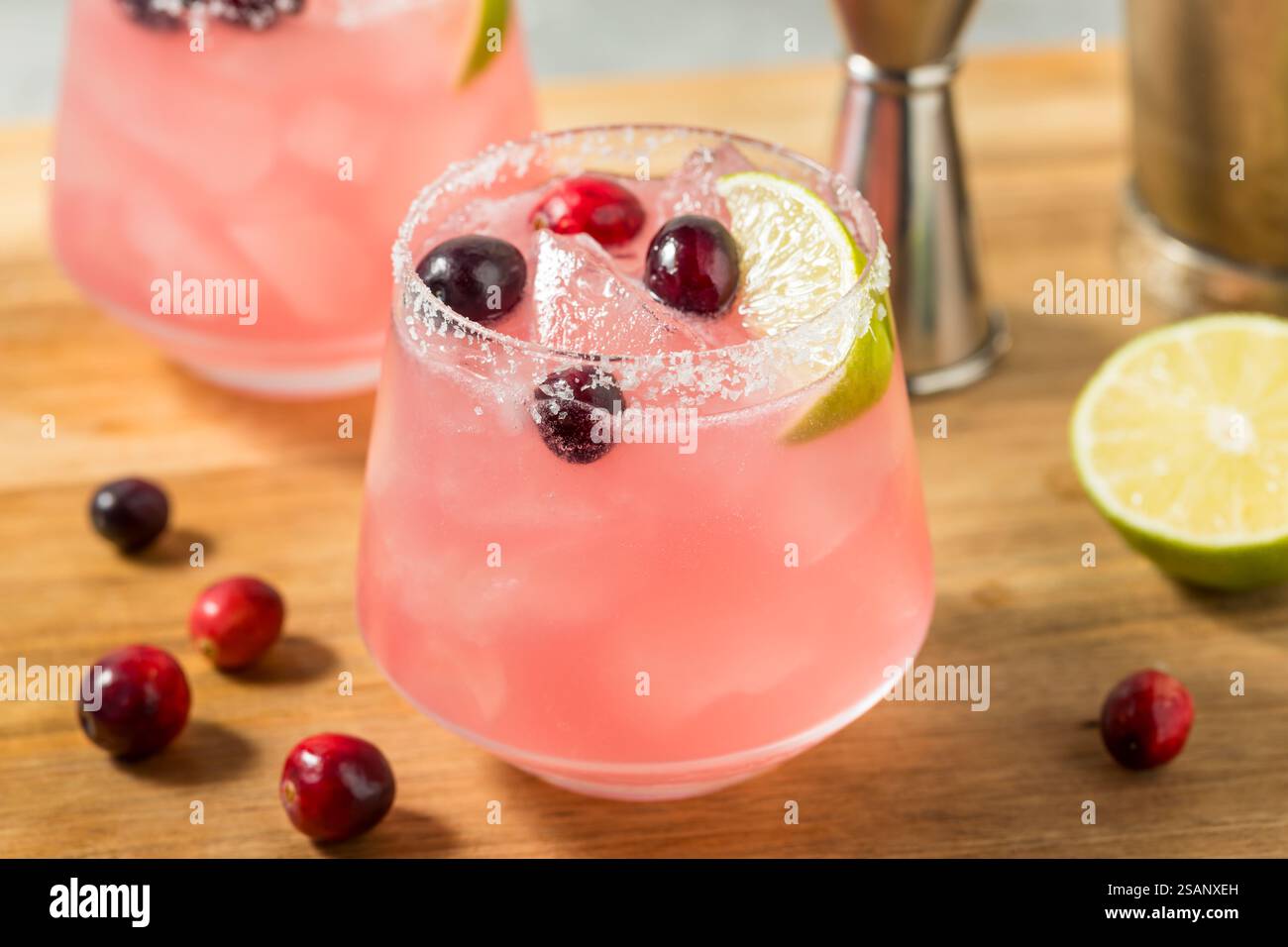 Boozy Refreshing Pink Cranberry Margarita Cocktail with a Salt Rim ...