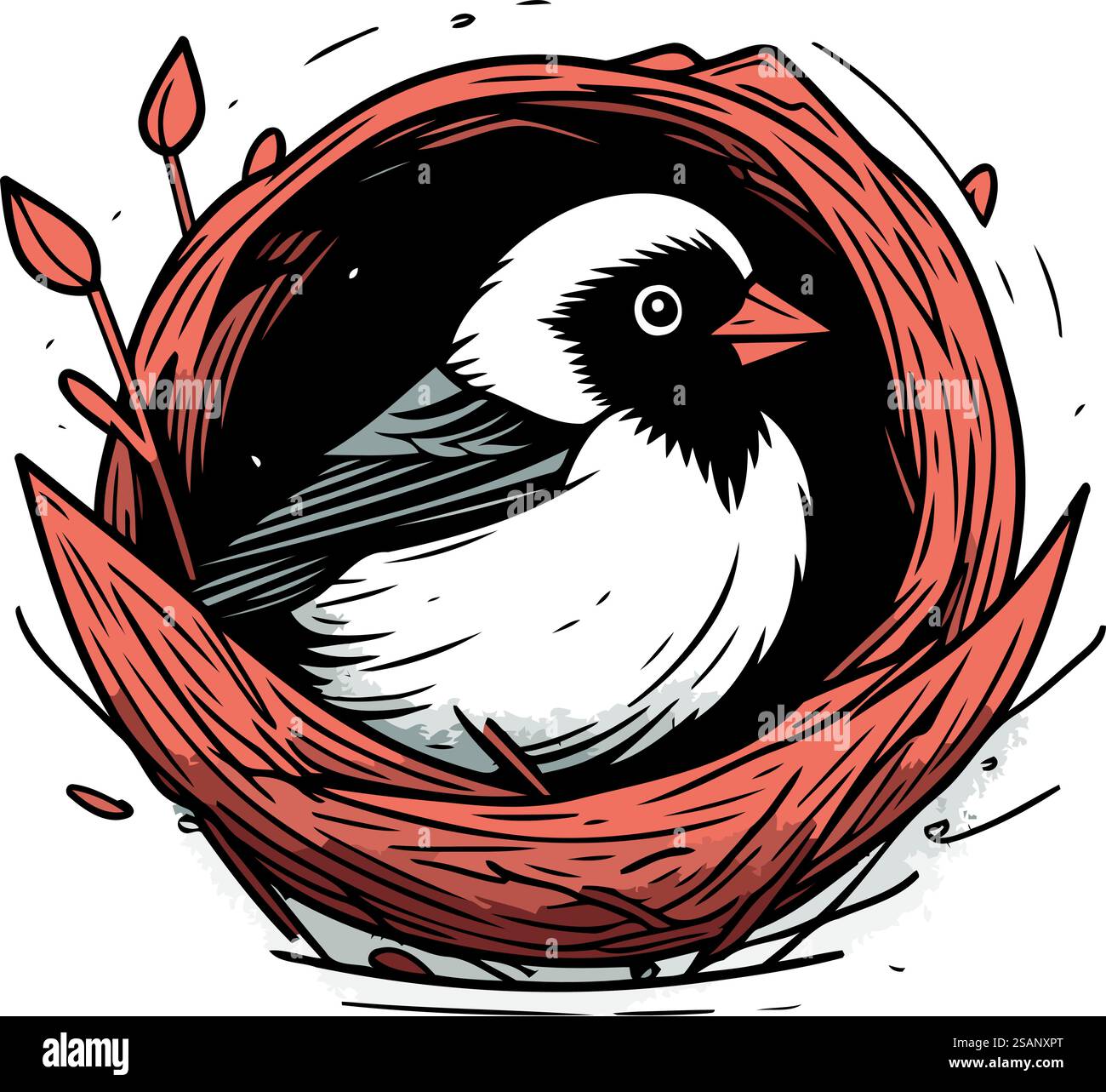 Illustration of a bird in a nest. Hand drawn vector illustration Stock ...
