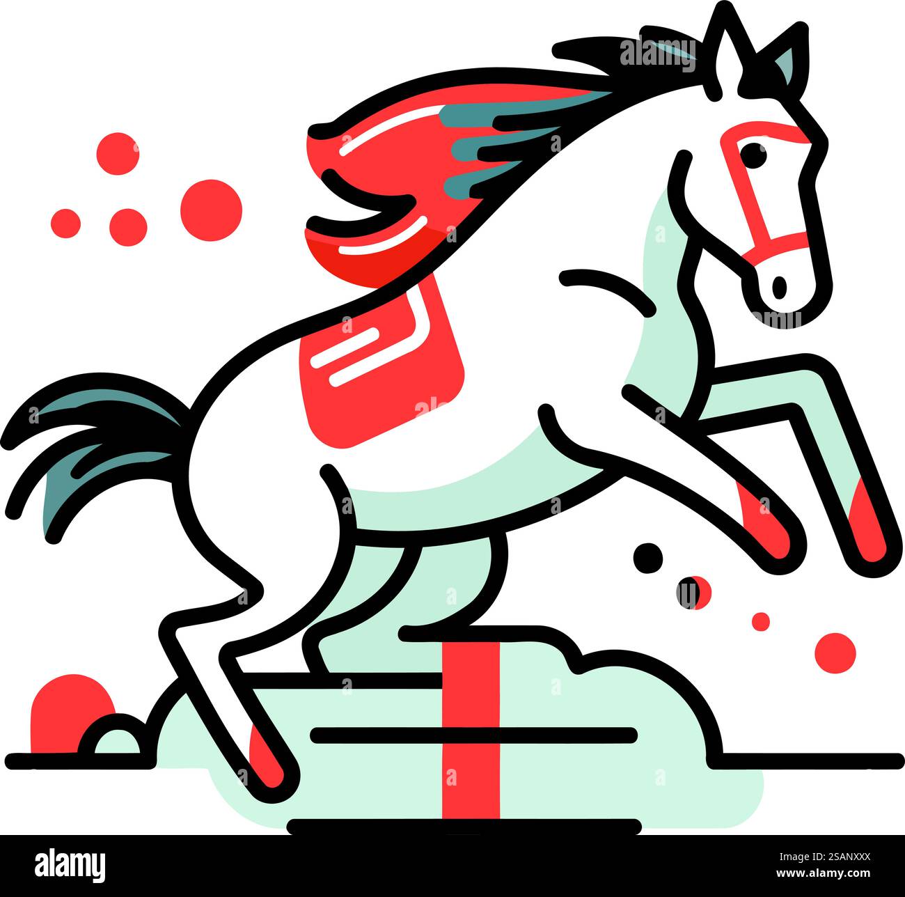 Horse jumping on stairs. Vector illustration in flat linear style Stock ...