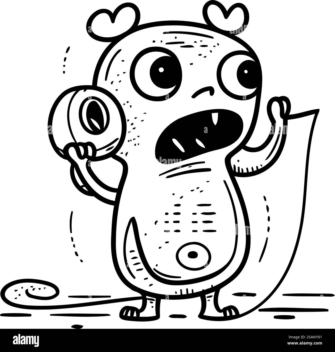 Cartoon monster. Vector illustration of a monster with a magnifying ...