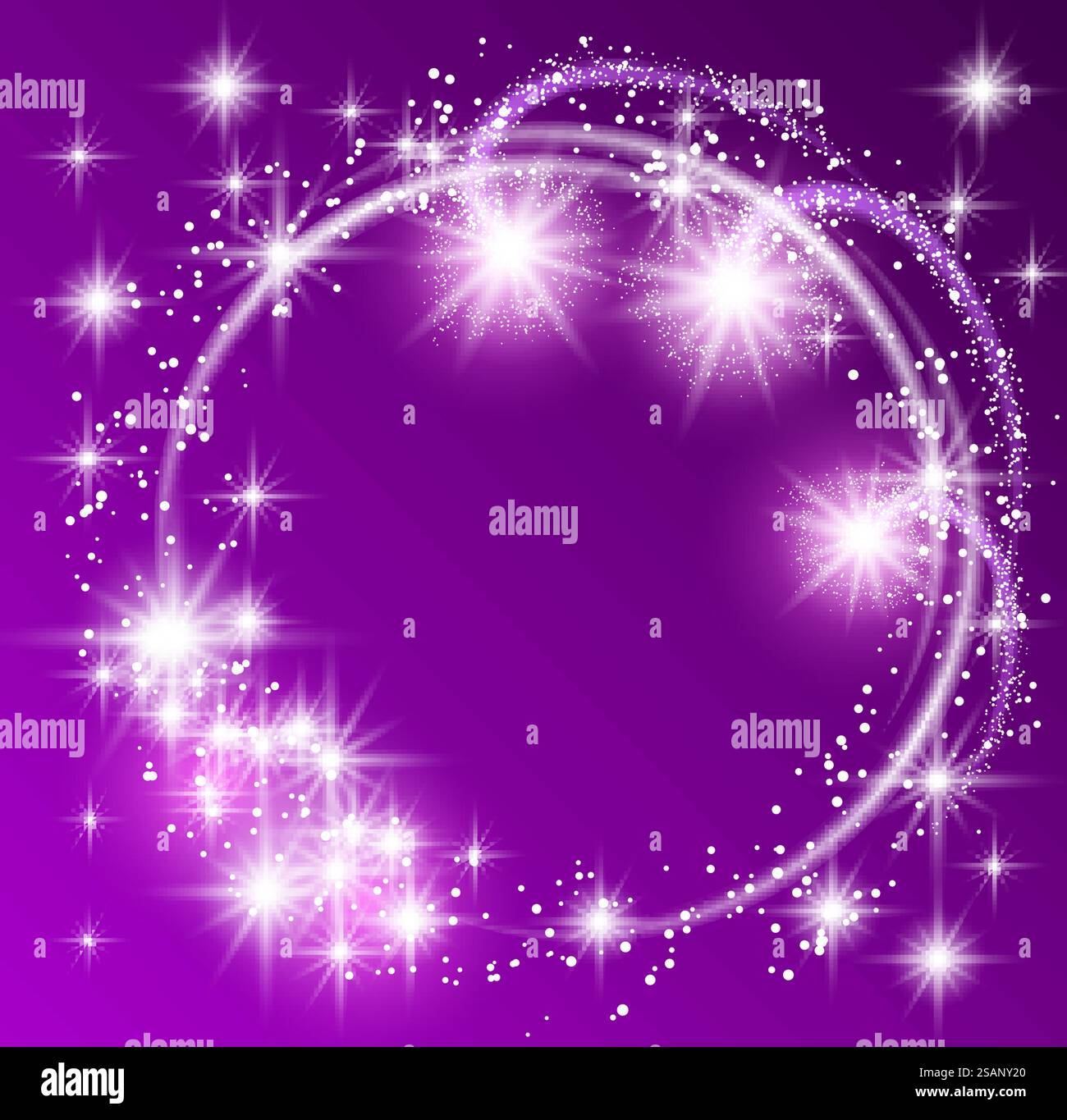 Glowing purple background with sparkle stars round frame. Glowing ...