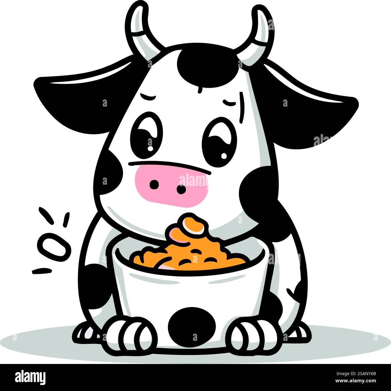 Cute Cow Eating Food Cartoon Mascot Character Vector Illustration Stock ...