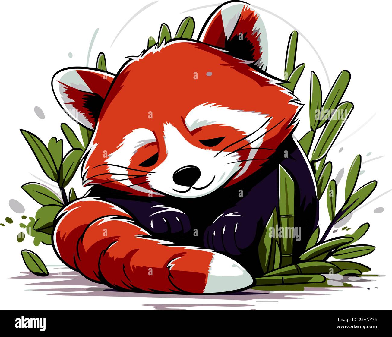 Cute red panda sitting in the leaves. Vector illustration Stock Vector ...