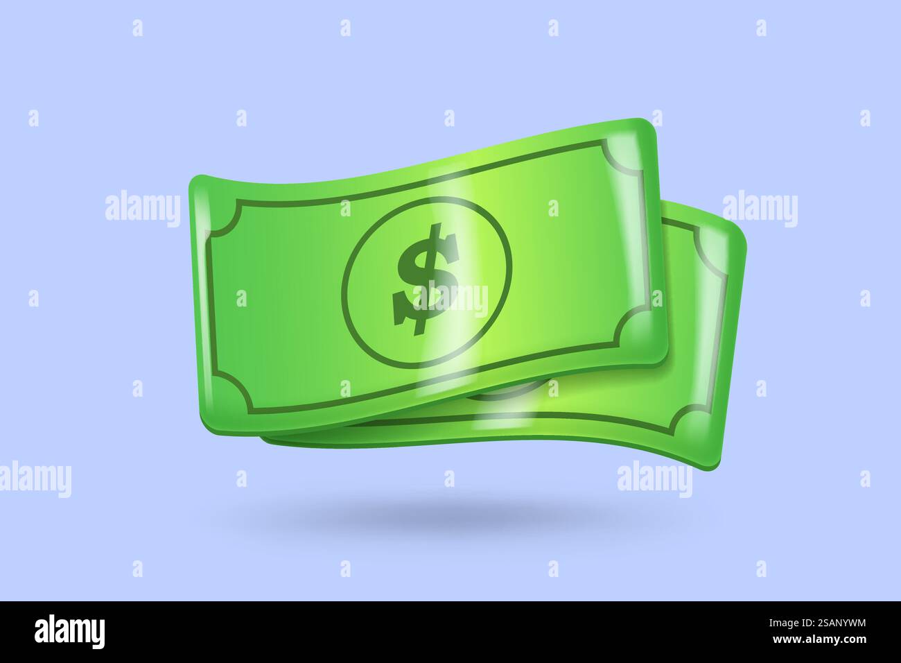 Dollar bill. Green 3d render american money. Dollar banknote in cartoon ...