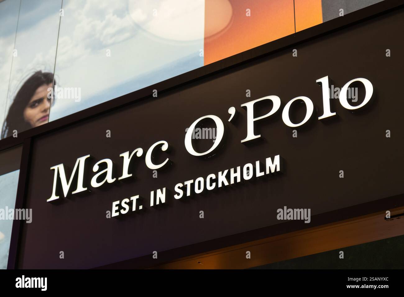 Marc O'Polo fashion shop, illuminated store logo. Marc O’Polo is a ...