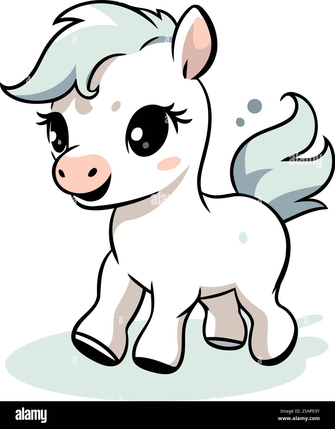 Cute little white pony. Cartoon vector illustration isolated on white ...