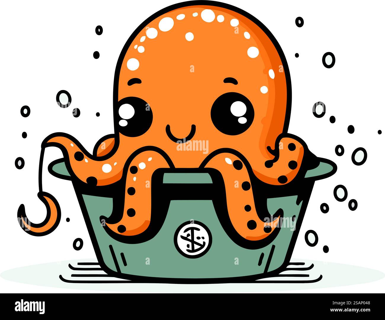 Cute kawaii octopus in a bowl. Vector illustration Stock Vector Image ...
