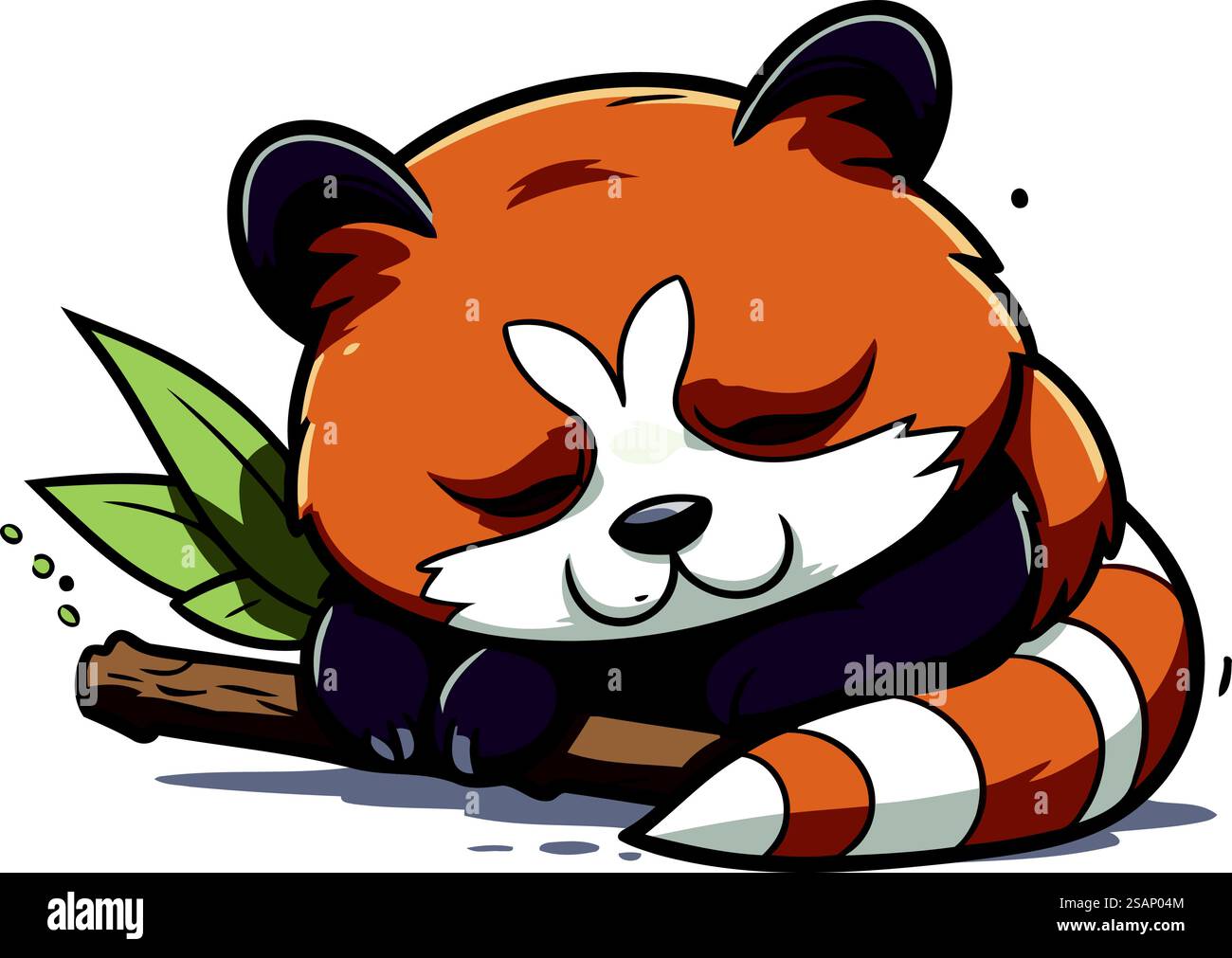 Vector illustration of cute cartoon red panda sleeping on a branch ...