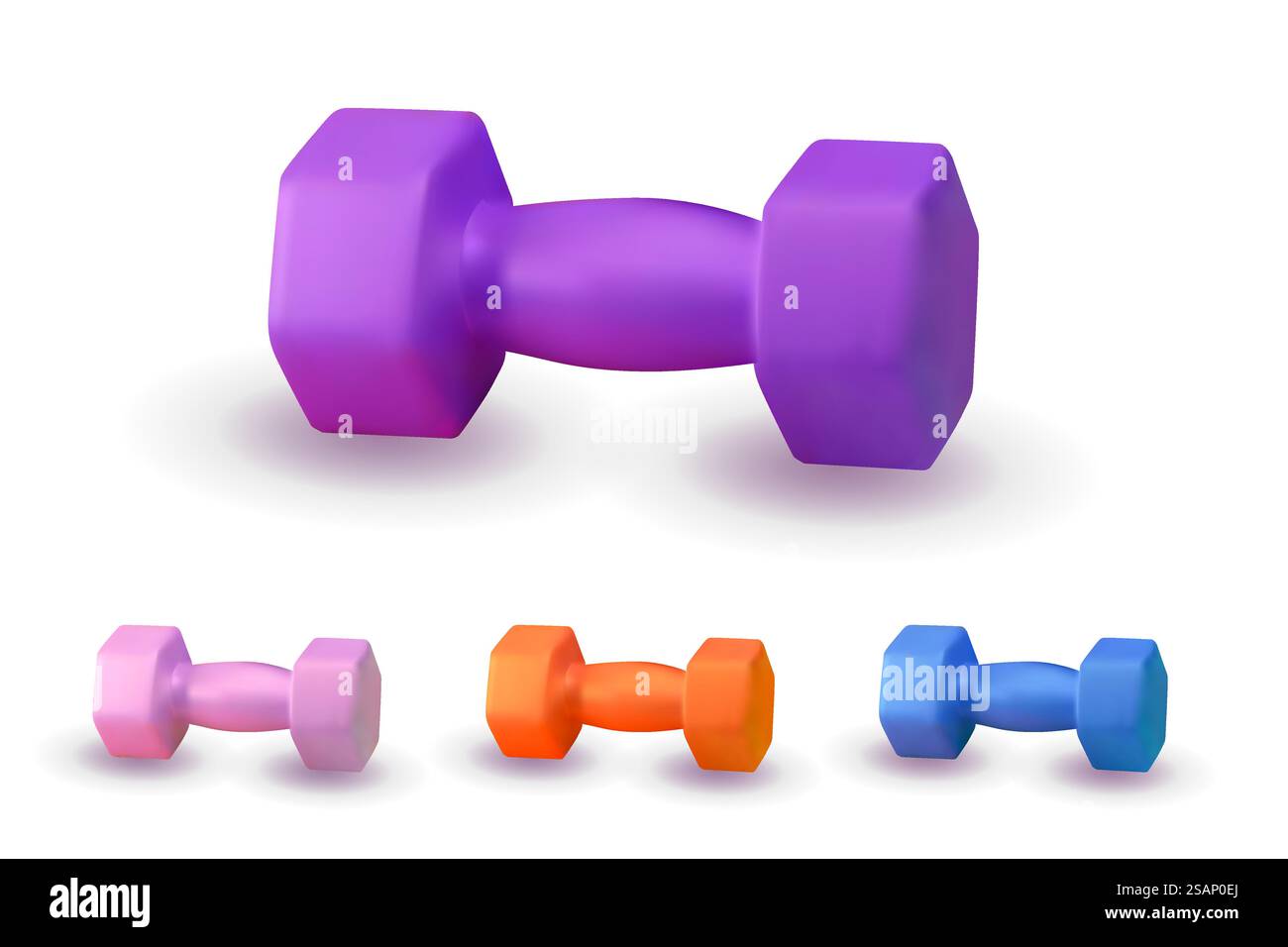 Set of 3d realistic dumbbells isolated on white background. Vector illustration Stock Vector ...