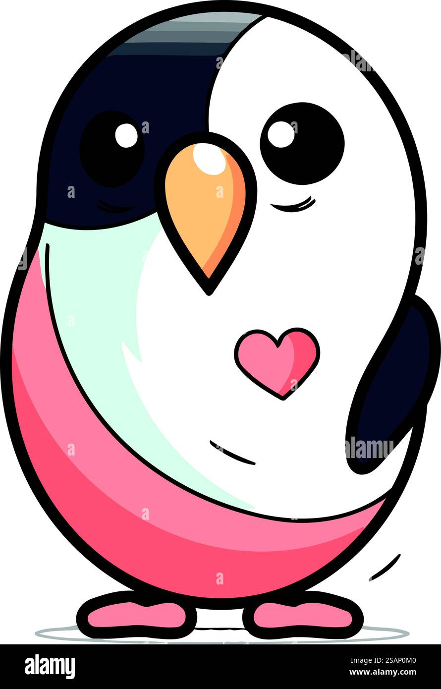 Cute penguin with heart in its beak. Vector illustration Stock Vector ...