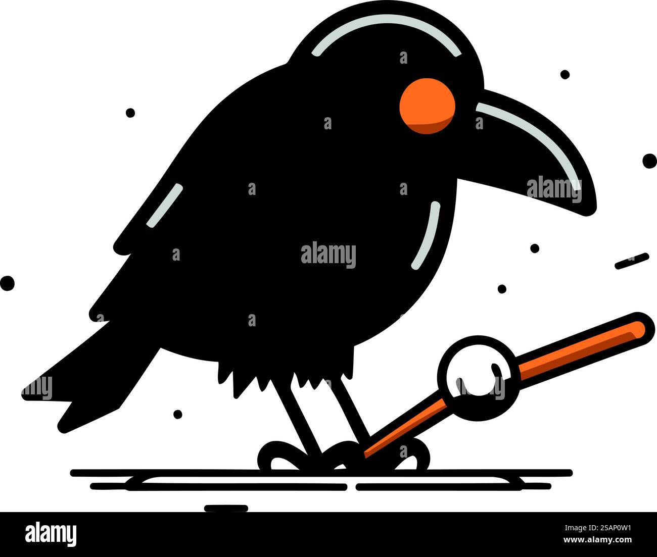 Crow with bat. Vector illustration in doodle style Stock Vector Image ...