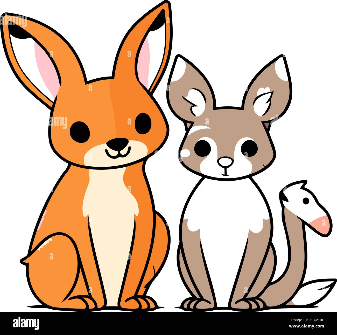 cute little fox and kangaroo cartoon vector illustration graphic design ...