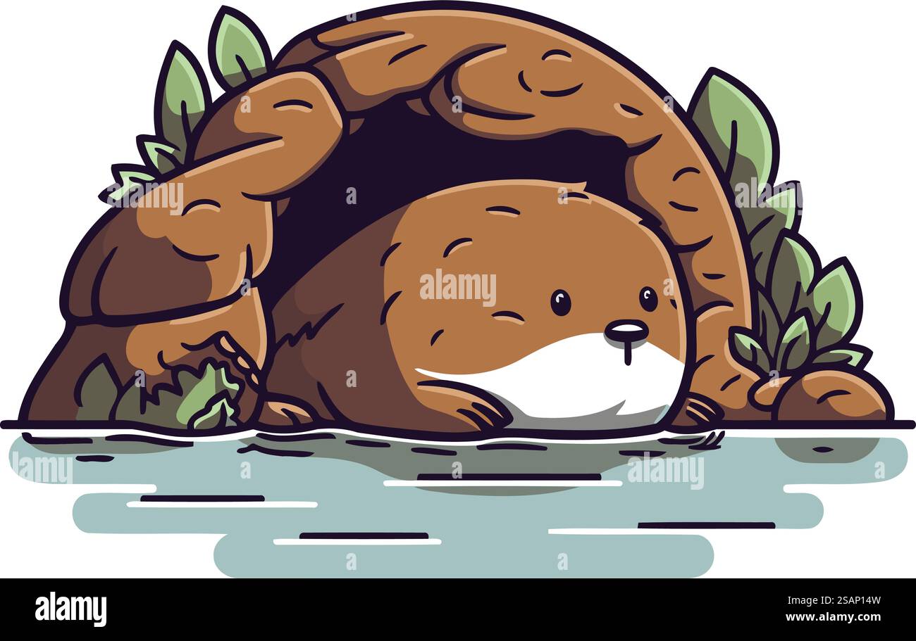 Cute cartoon otter in a turtle house. Vector illustration Stock Vector ...