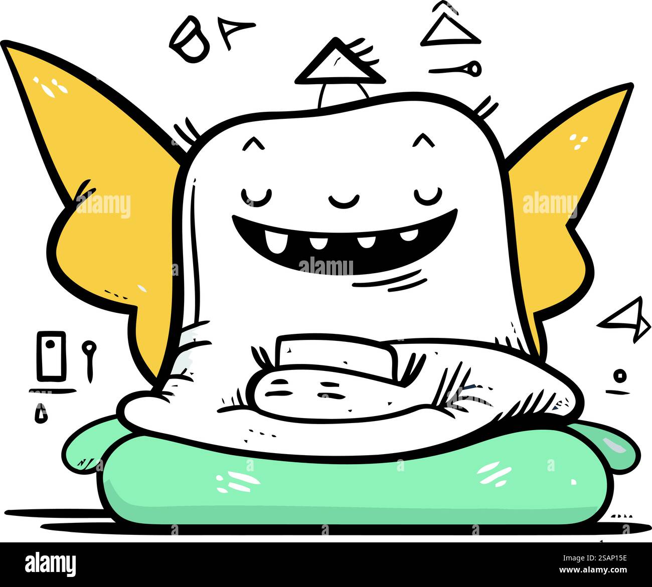Vector illustration of Cute cartoon ghost lying on pillow. Isolated on ...
