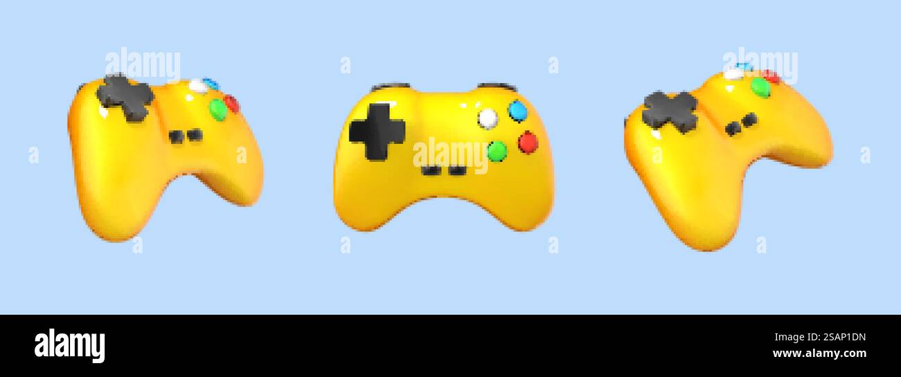 3D cartoon gamepad. Wireless controllers isolated on blue background ...