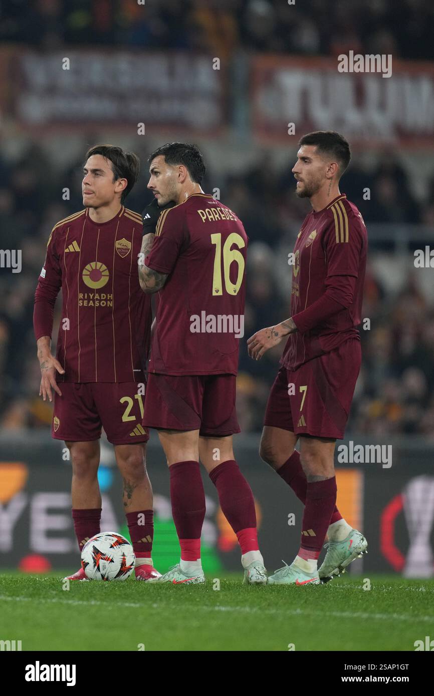 Roma, Italia. 30th Jan, 2025. Roma's Paulo Dybala Roma's Leandro Paredes Roma's Lorenzo ...