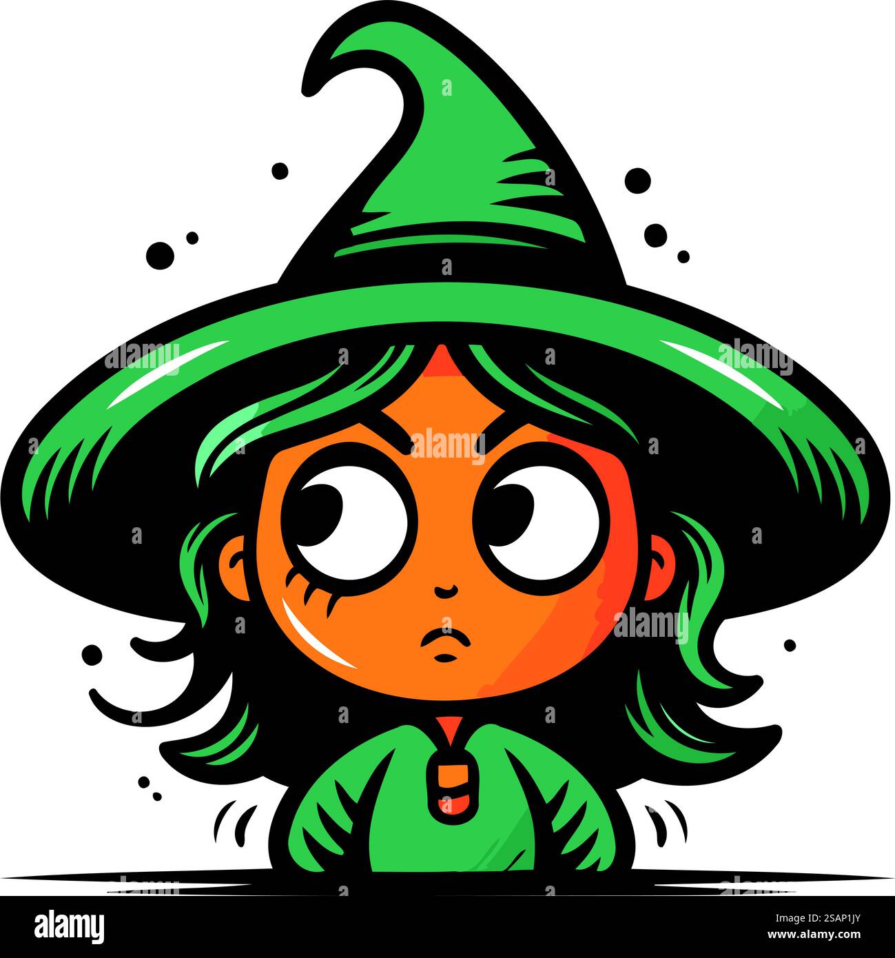 Angry cartoon girl in a witch costume. Vector illustration on white ...