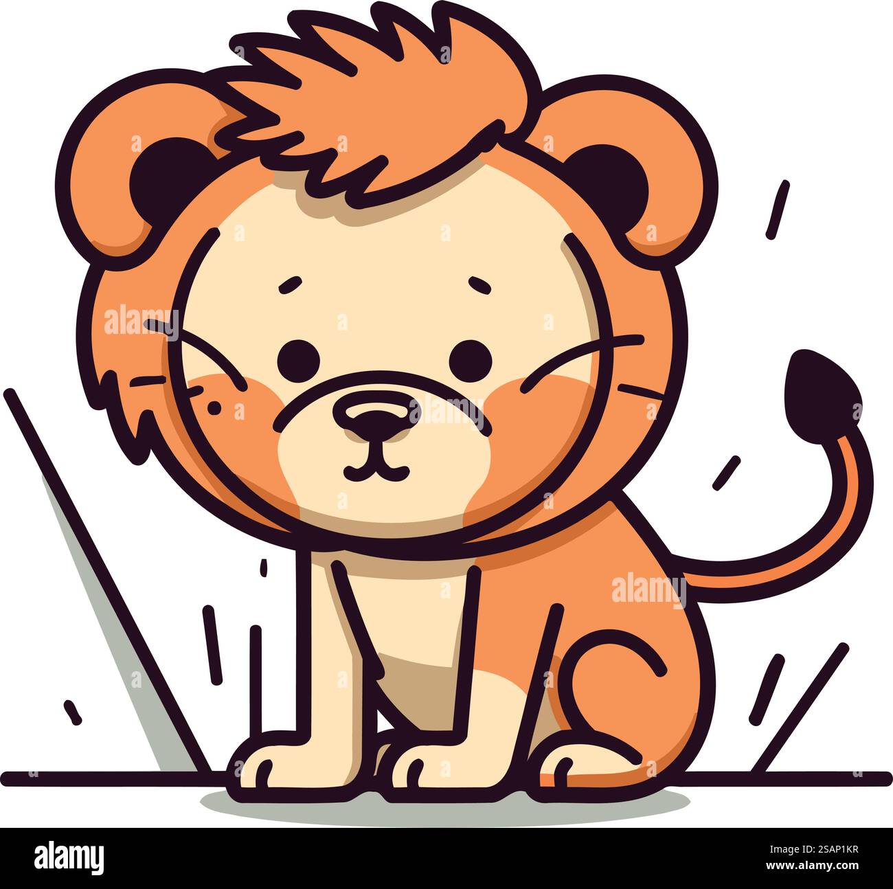 Cute cartoon lion sitting and working on laptop. Vector illustration ...