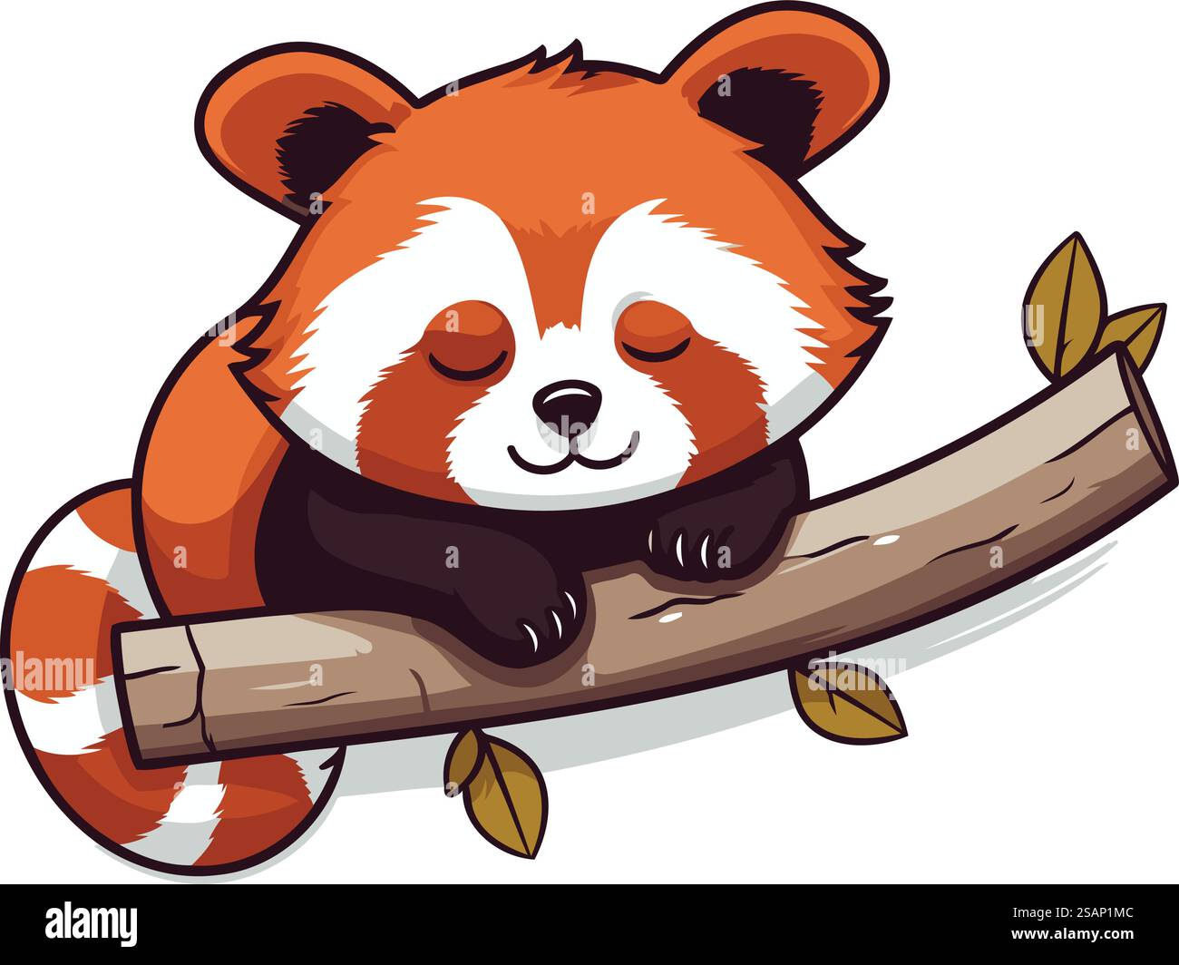 Cute red panda sleeping on a branch. Vector illustration Stock Vector ...