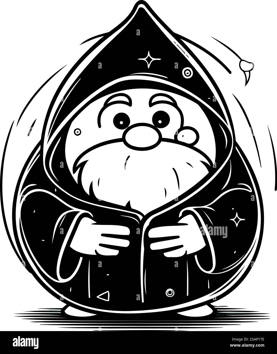 Santa Claus in a winter jacket. Black and white vector illustration ...