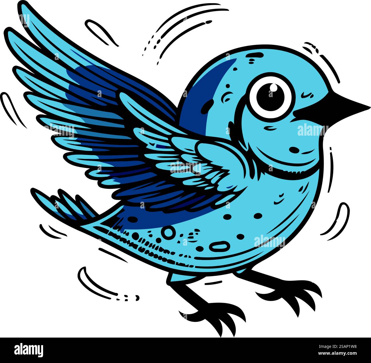 Hand drawn cartoon blue bird. Vector illustration isolated on white ...