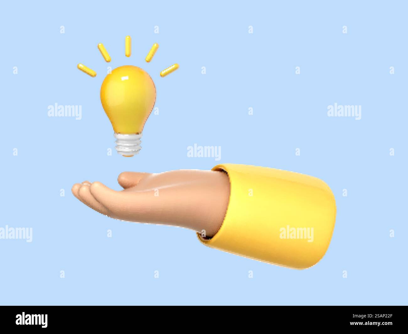 3D cartoon hand holding a light bulb isolated on blue background ...