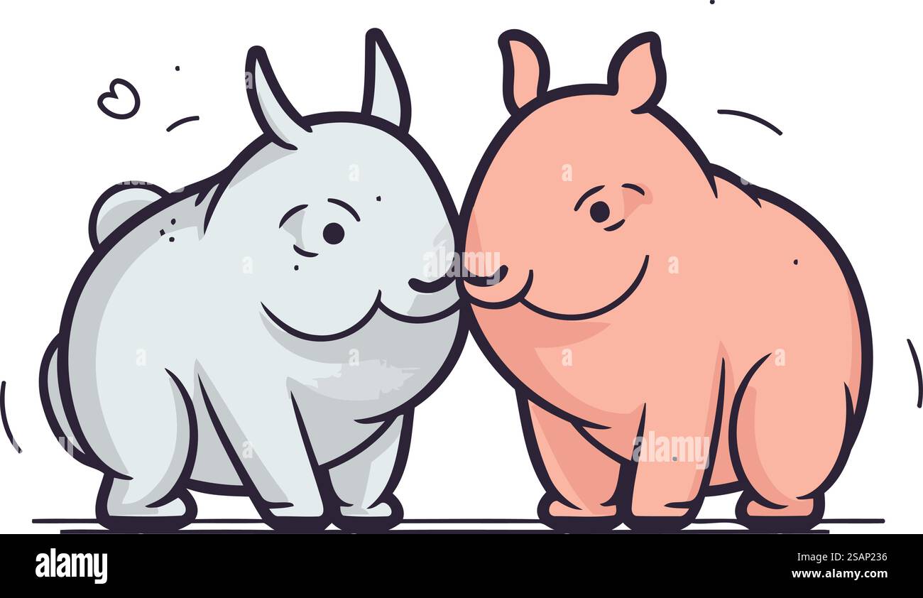 Vector illustration of two cute cartoon pigs. Hand drawn doodle style ...