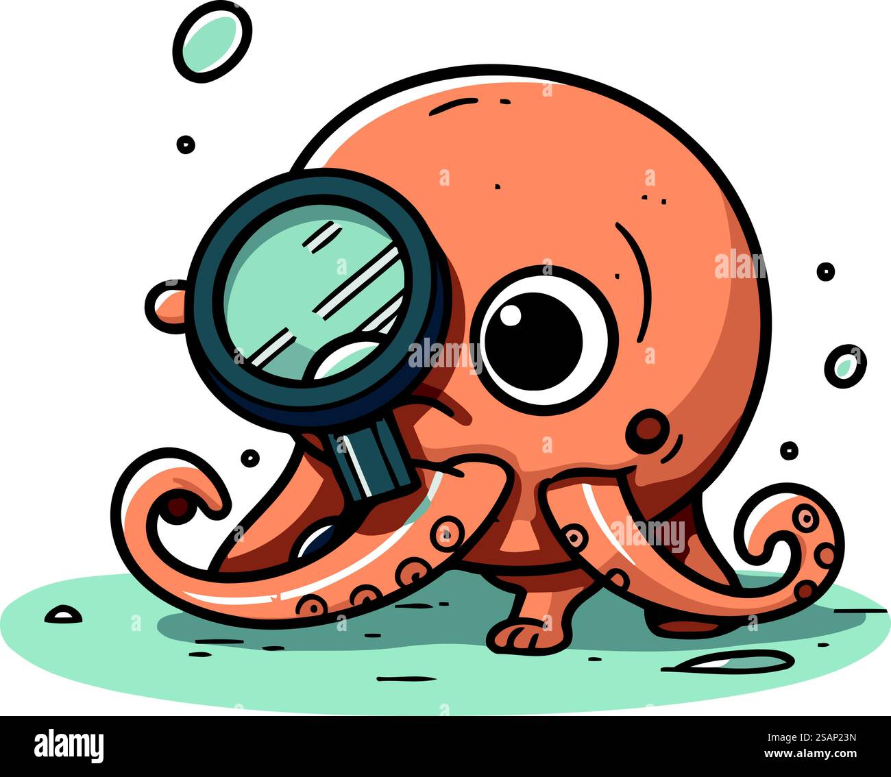 Octopus with magnifying glass. Vector illustration in cartoon style ...