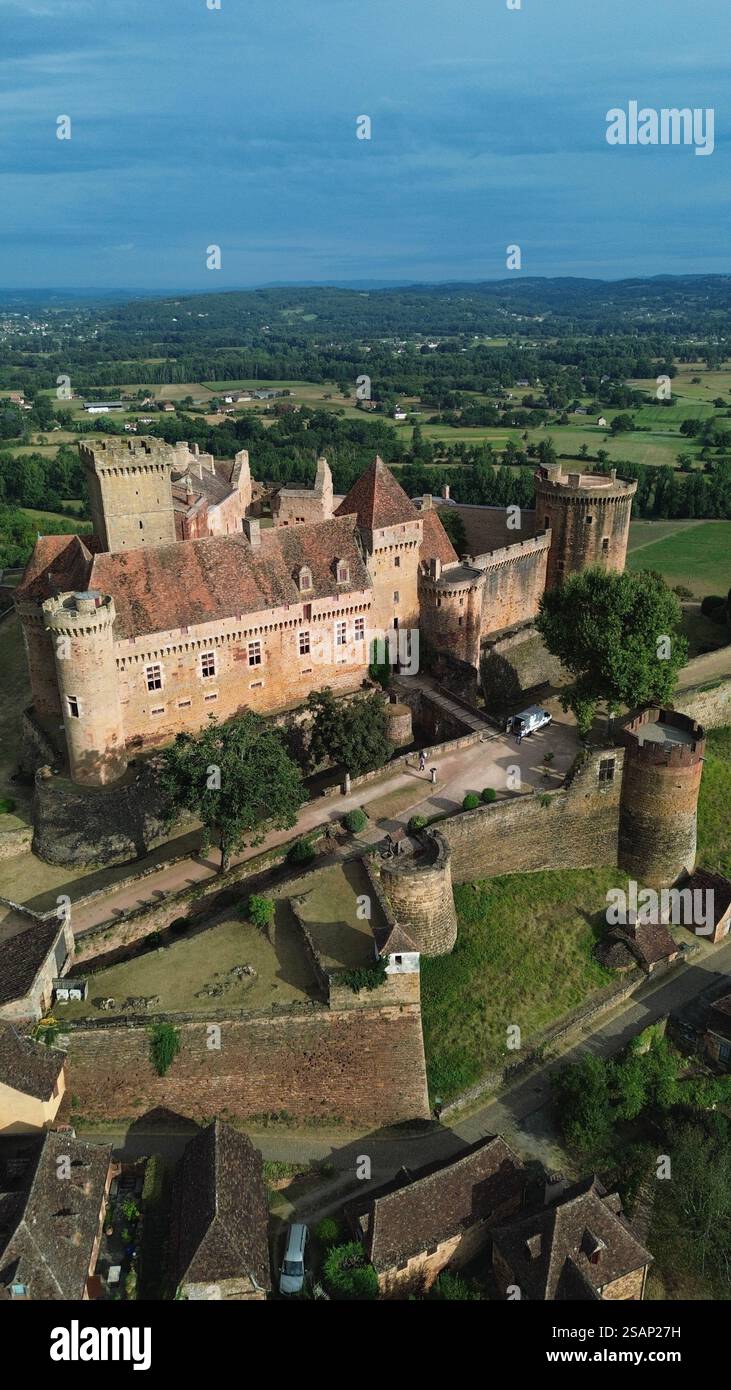 drone photo Castelnau-Bretenoux castle france europe Stock Photo - Alamy