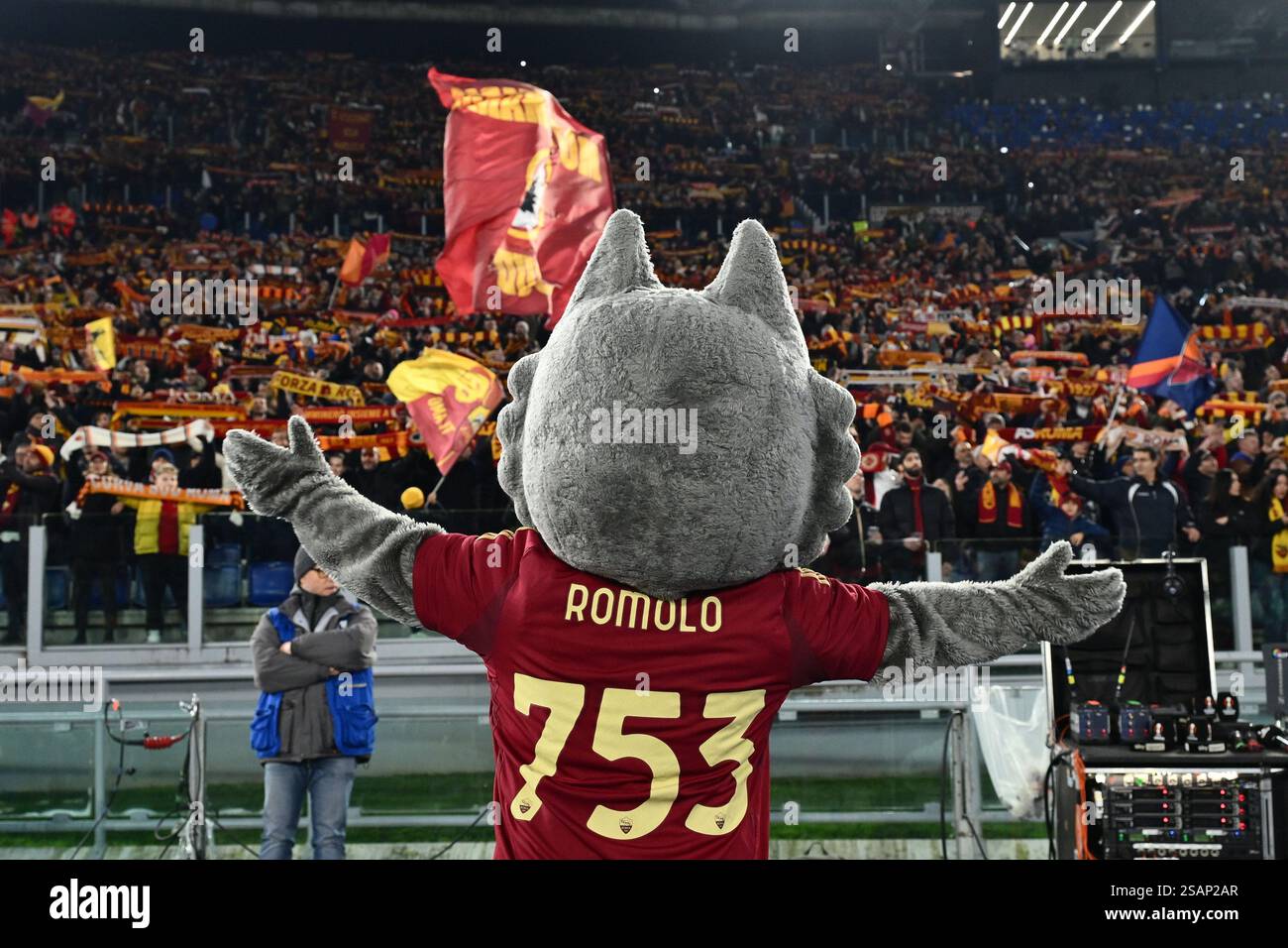 Rome, Italy. 30th Jan, 2025. Romolo mascot of A.S. Roma the UEFA Europa ...