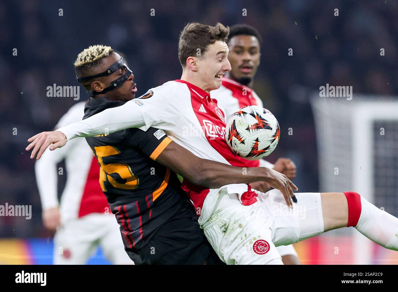 AMSTERDAM, NETHERLANDS - JANUARY 30: Youri Baas of AFC Ajax battles for ...
