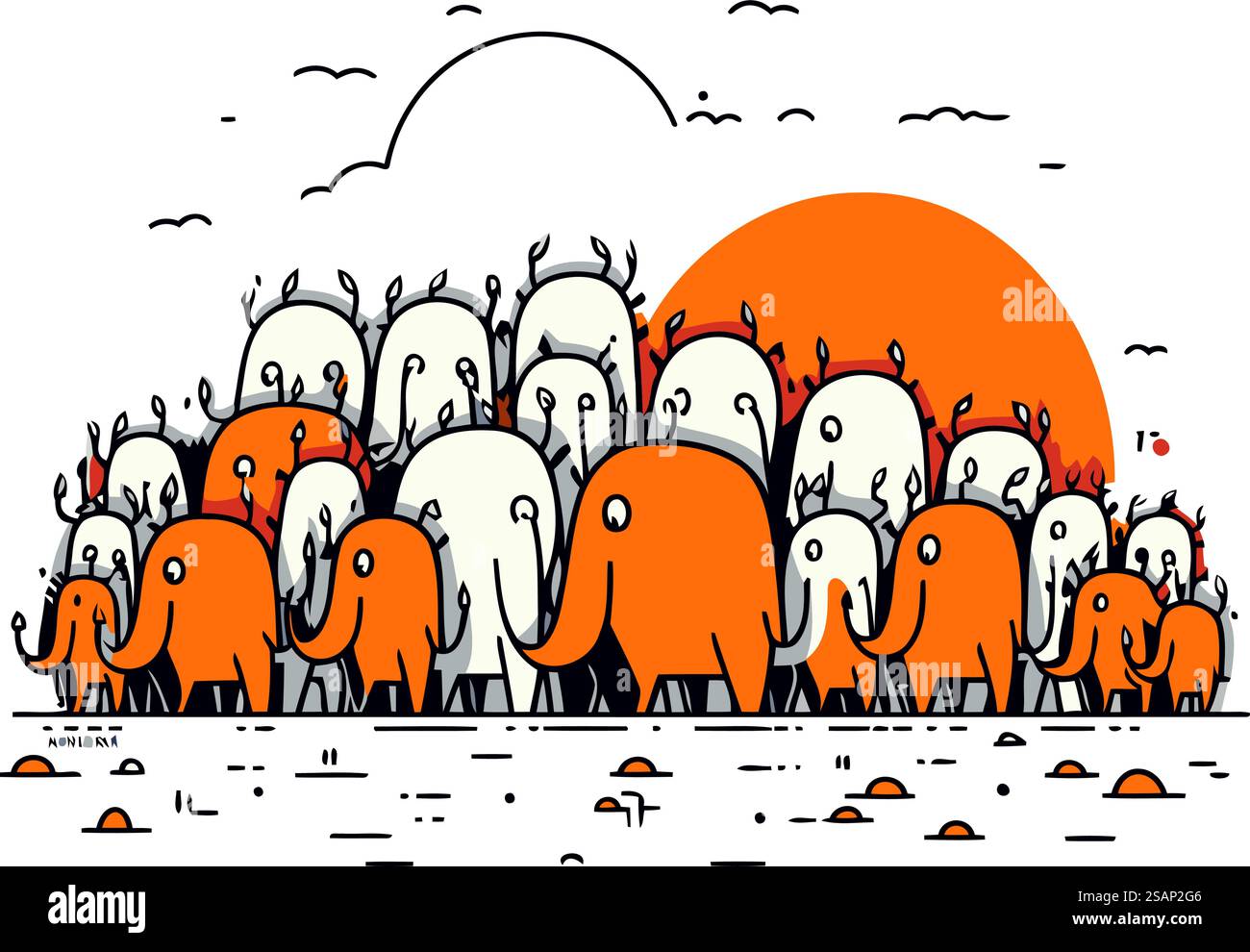 Cartoon illustration of a flock of sheep in the farm. Vector ...