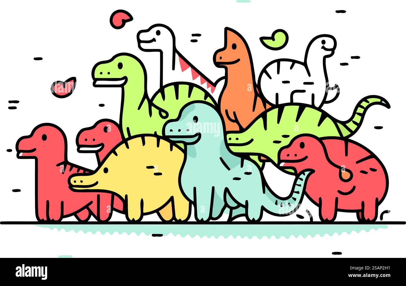 Cute dinosaurs. Hand drawn doodle vector illustration. Funny cartoon ...