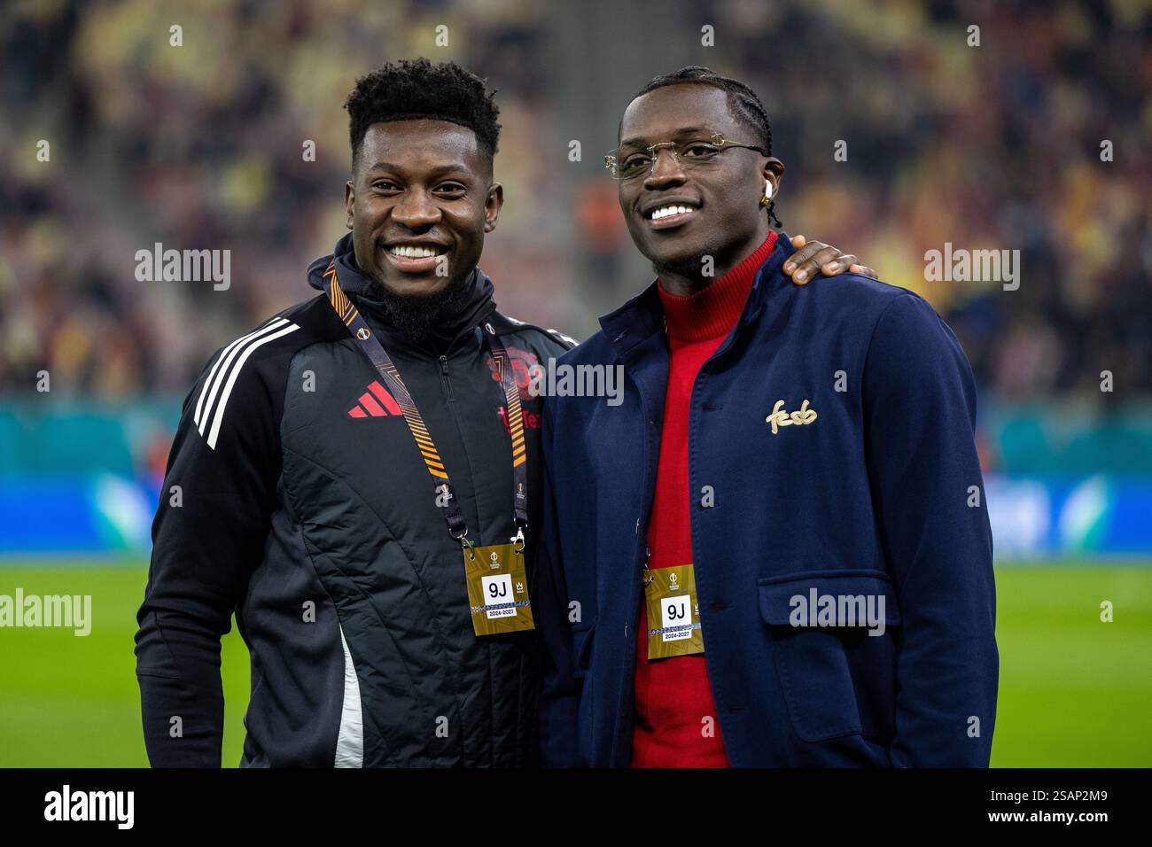 Andre Onana of Manchester United and Joyskim Dawa of FCSB before the ...