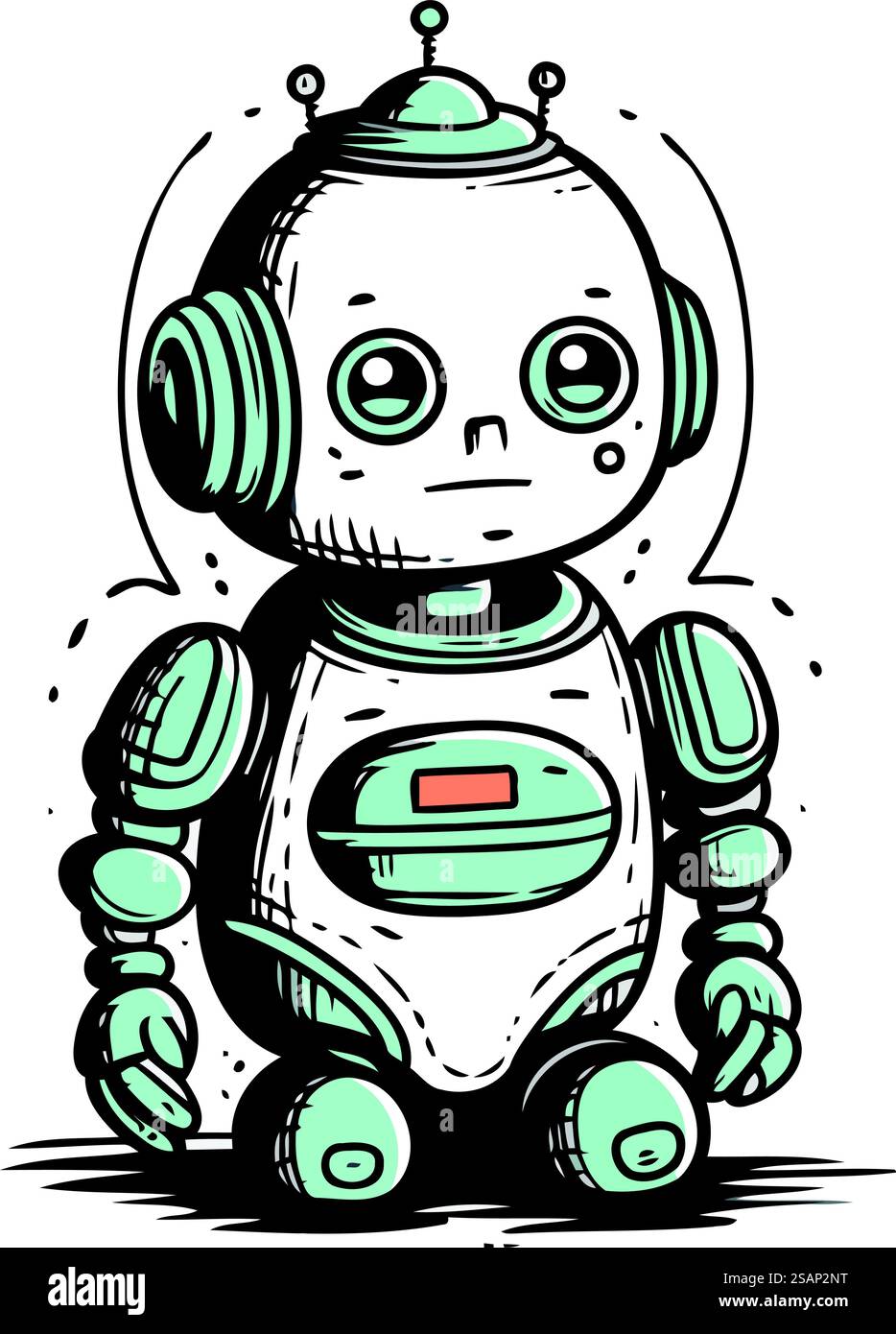 Cute little robot. Hand drawn vector illustration in cartoon style ...