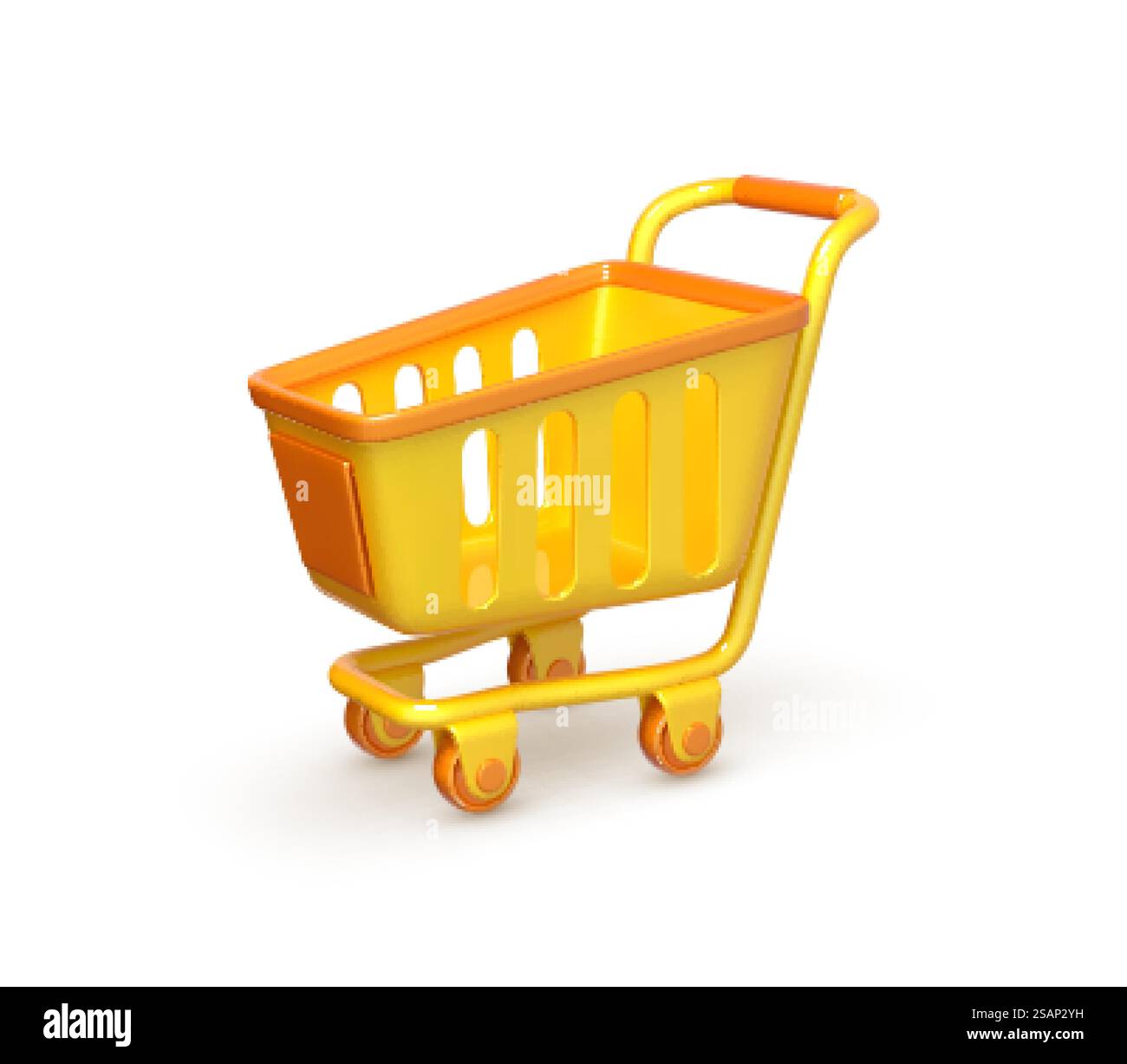 3D cartoon shopping cart isolated on white background. Vector 3d ...