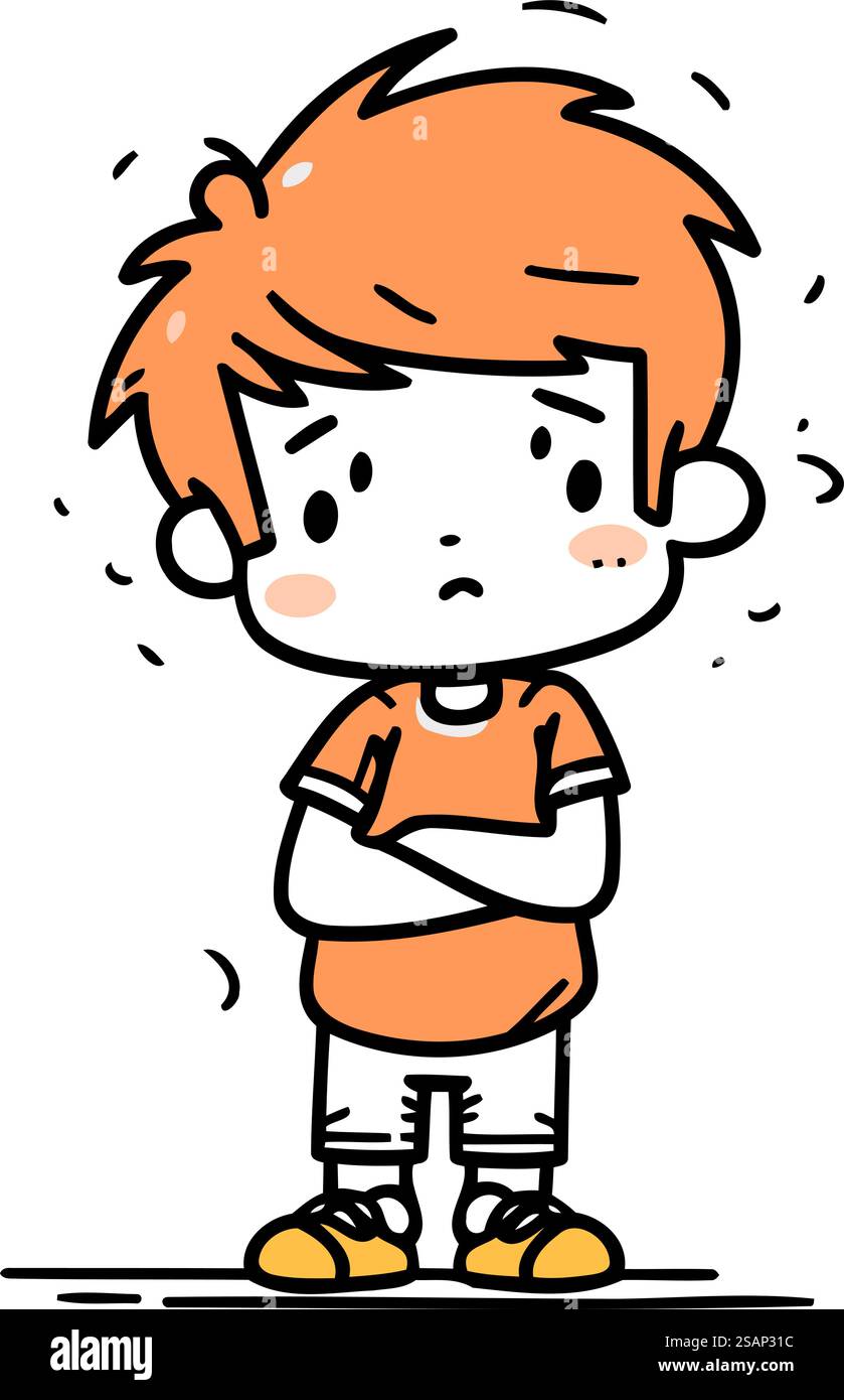 Cute little boy crying. Vector illustration in doodle style Stock ...