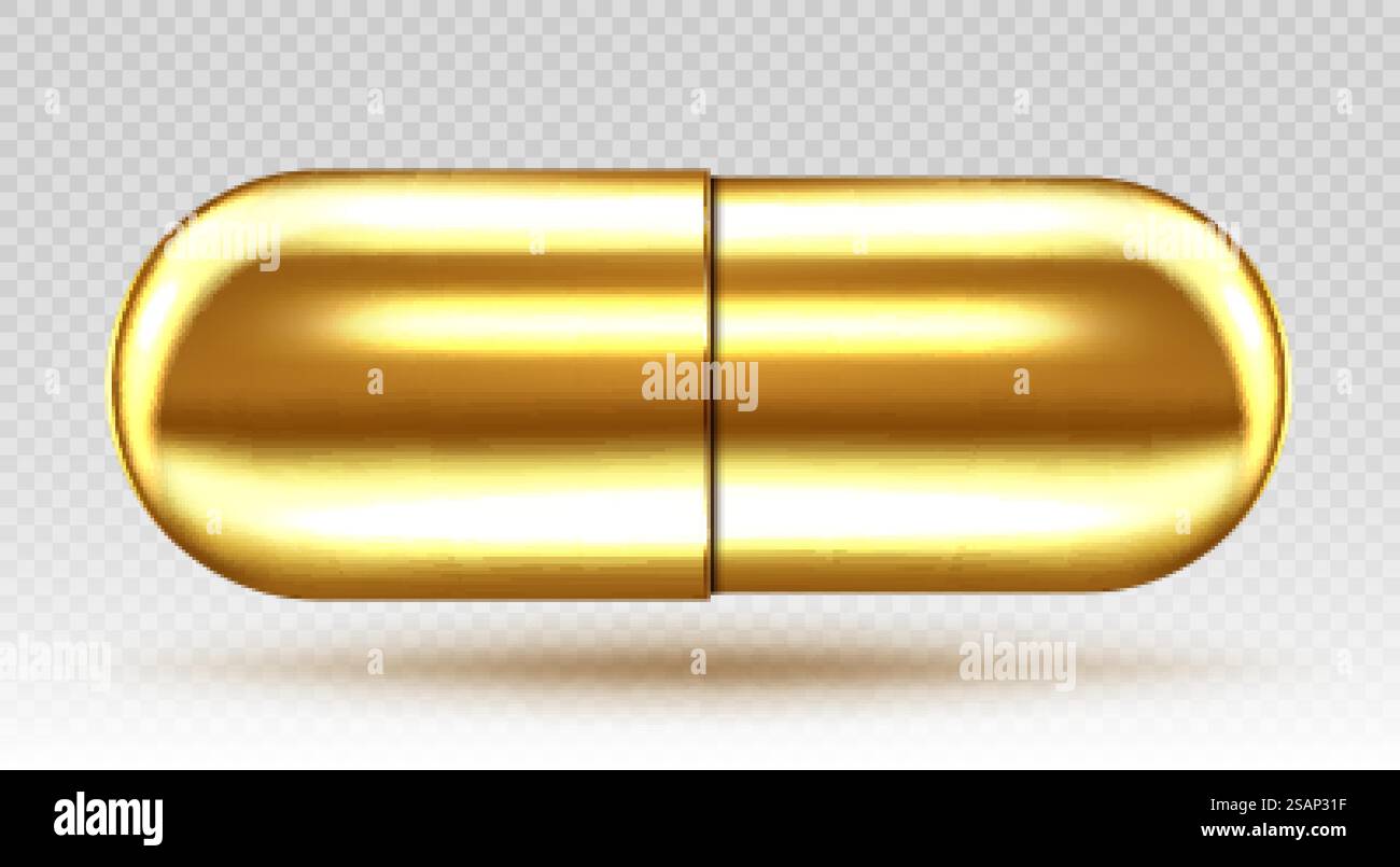 Golden medical capsule isolated on transparent background. Vector ...