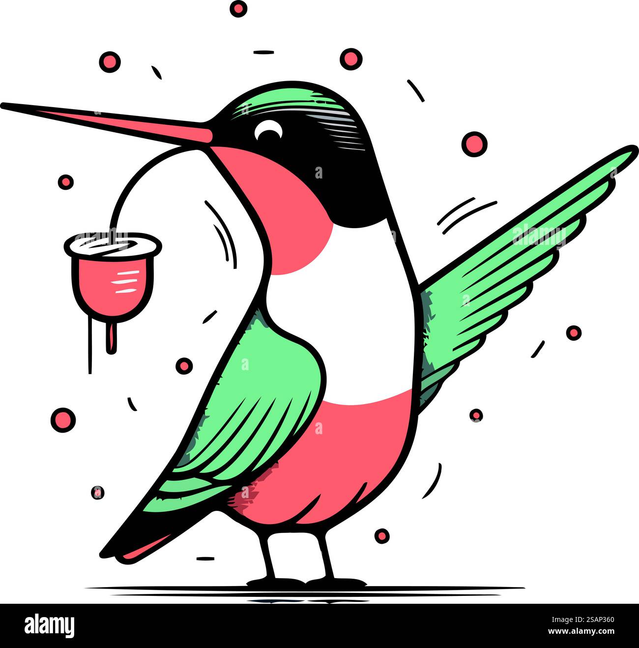 Cute cartoon hummingbird with a glass of wine. Vector illustration ...