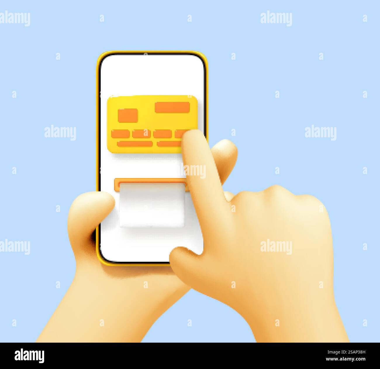 Cartoon hand hold smartphone with credit card on the screen. Online ...