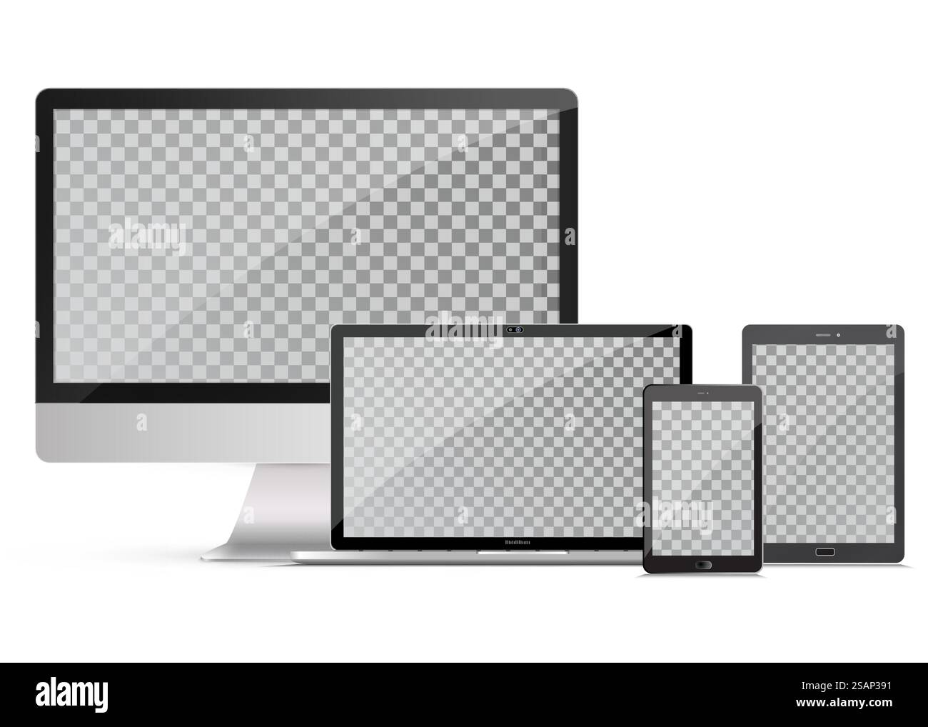 Electronic gadgets, isolated, on white background. Computer monitor ...