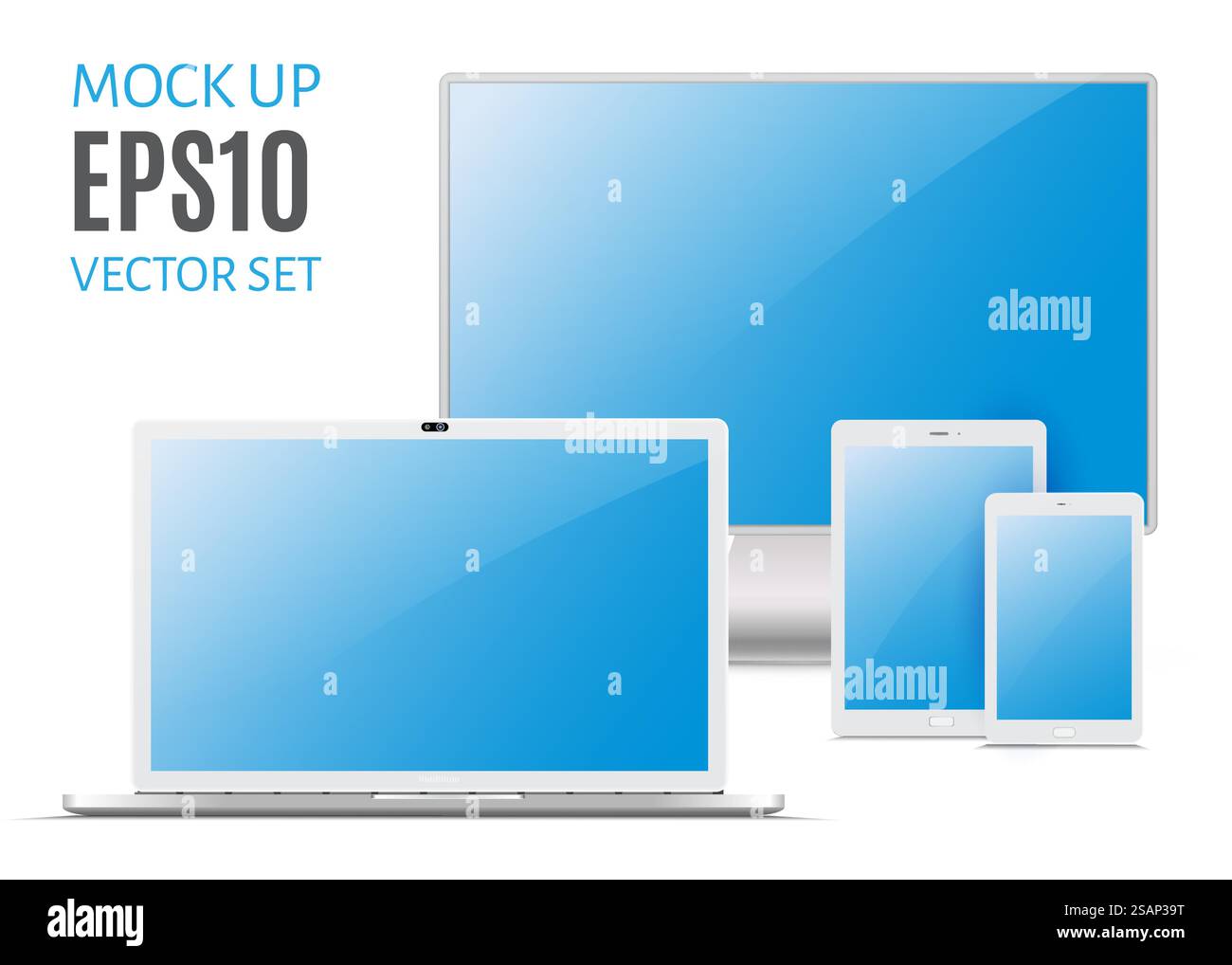 Electronic gadgets, isolated, on white background. Computer monitor ...