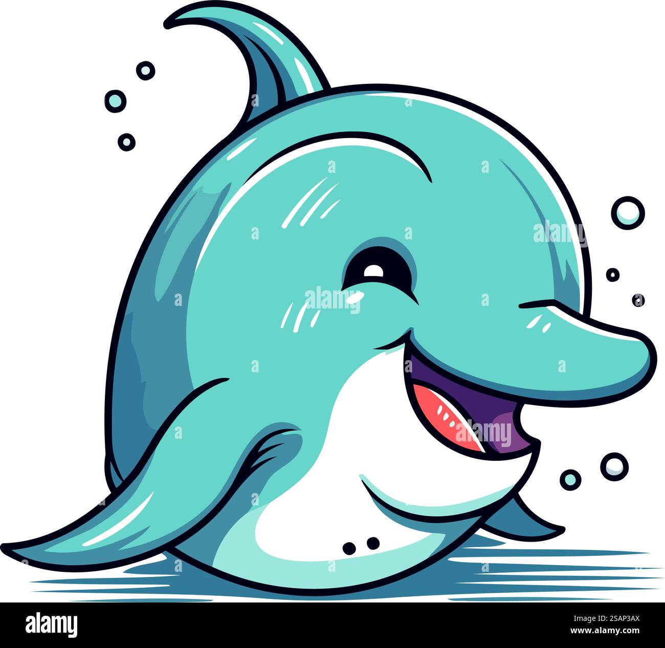 Cartoon smiling dolphin. Vector illustration of a cute cartoon dolphin ...