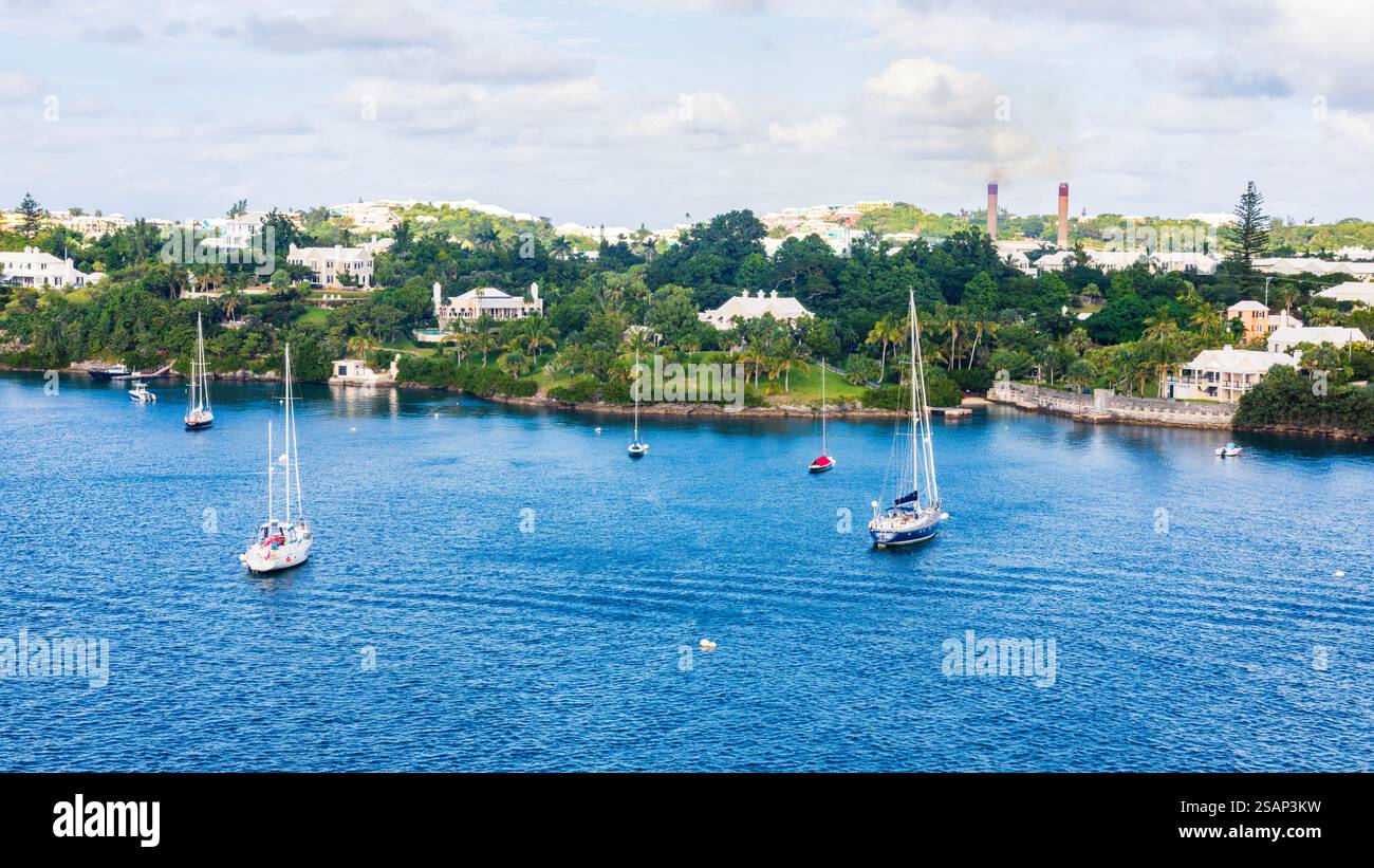 View from cruise ship approaching the port of Hamilton, Bermuda Stock ...