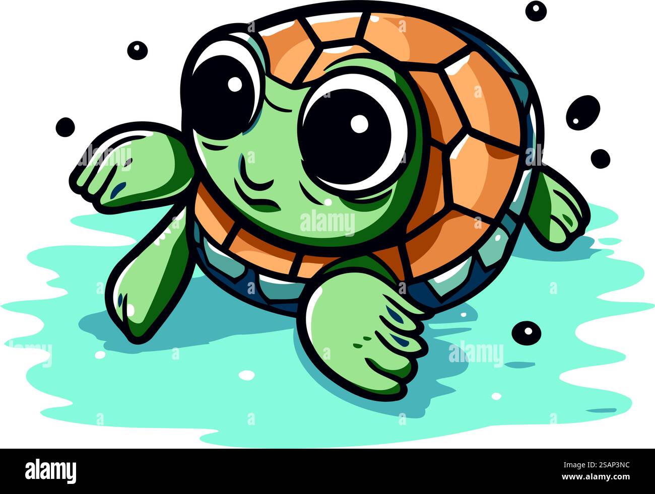 Cute cartoon turtle on the water. Vector illustration isolated on white ...