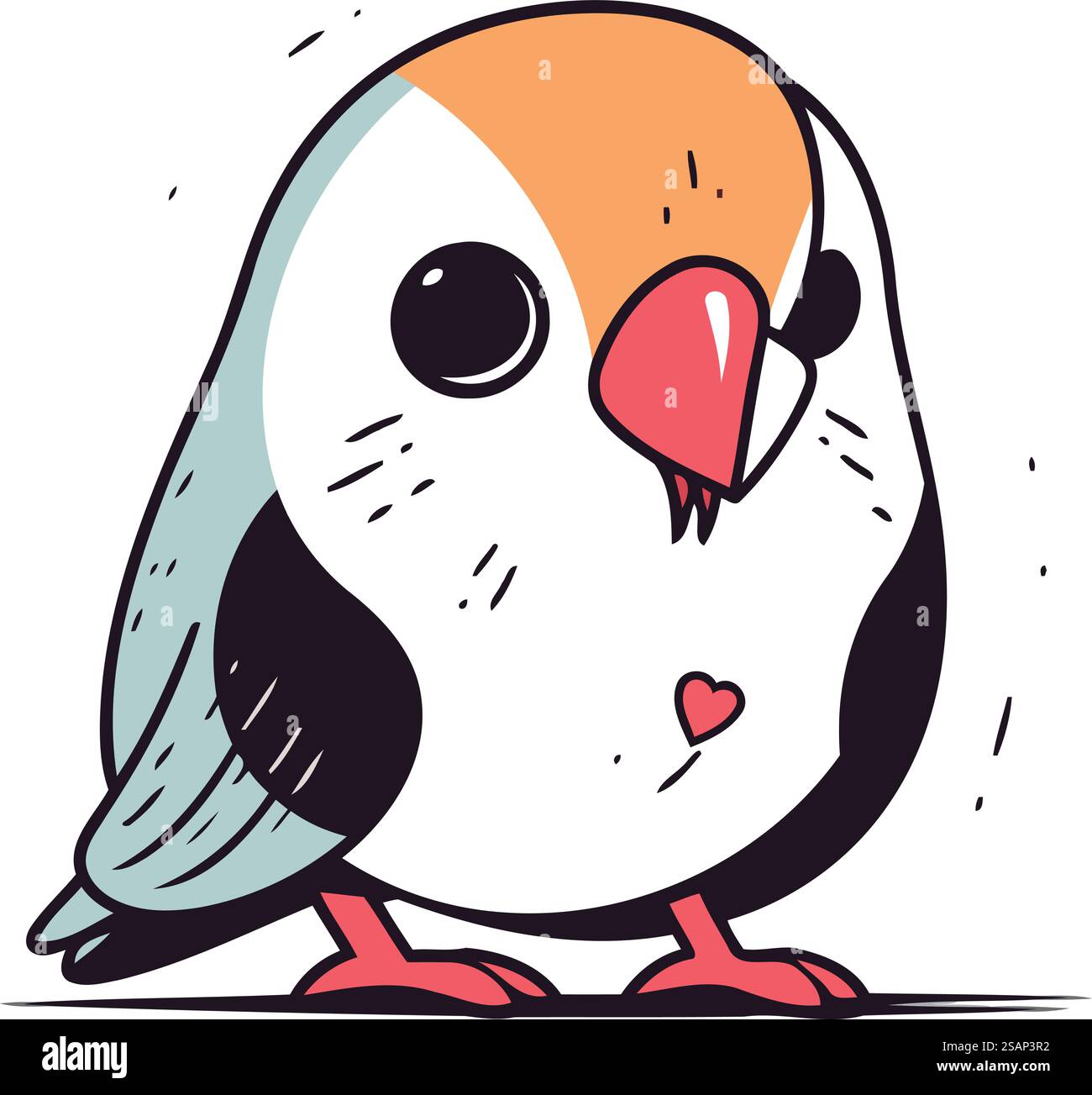 Cute cartoon parrot with heart in its beak. Vector illustration Stock ...